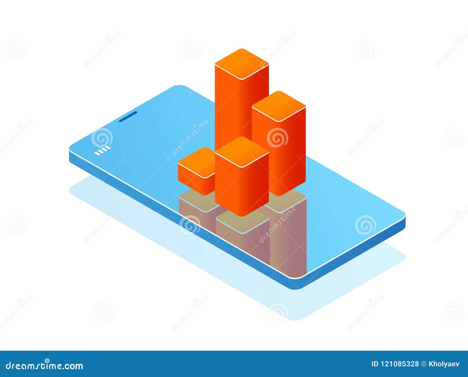 Mobile Phone with Bar Chart on Screen, Analytics Application, Banner ...
