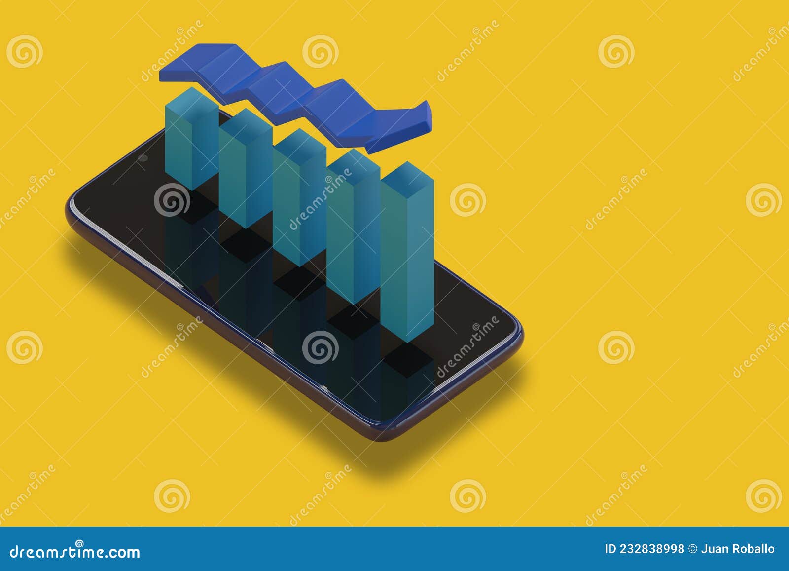 Mobile Phone with Bar Chart in Three Dimensions. Isometric Projection ...