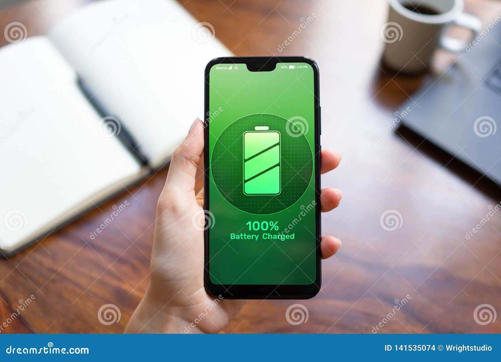 Mobile Phone Battery Full Charged Indicator Icon on Screen. Stock Photo ...