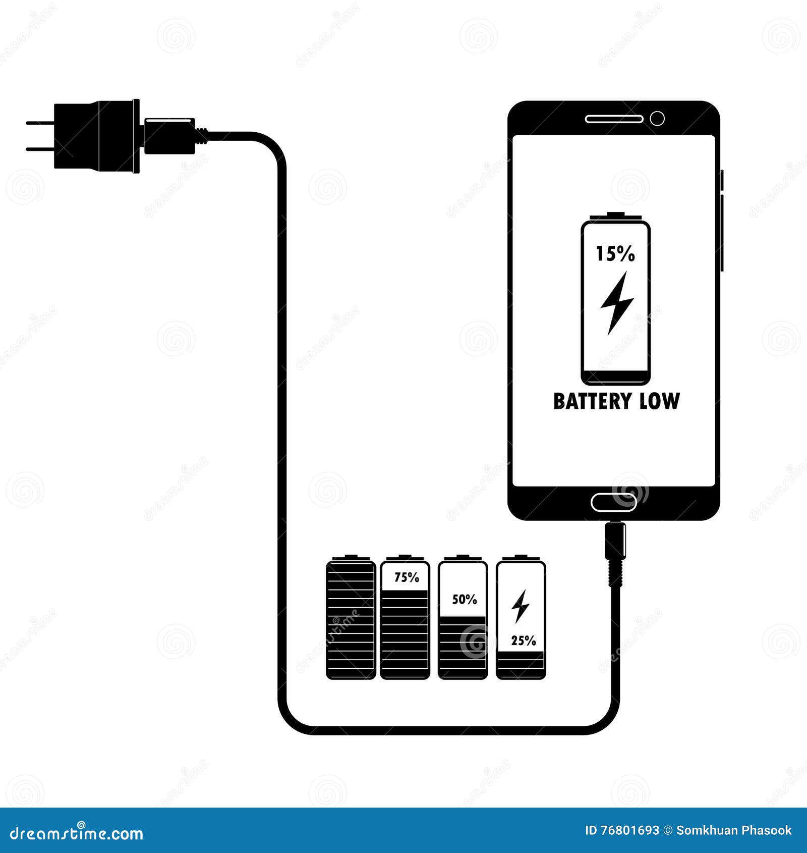 Mobile phone battery low stock vector. Illustration of device - 76801693