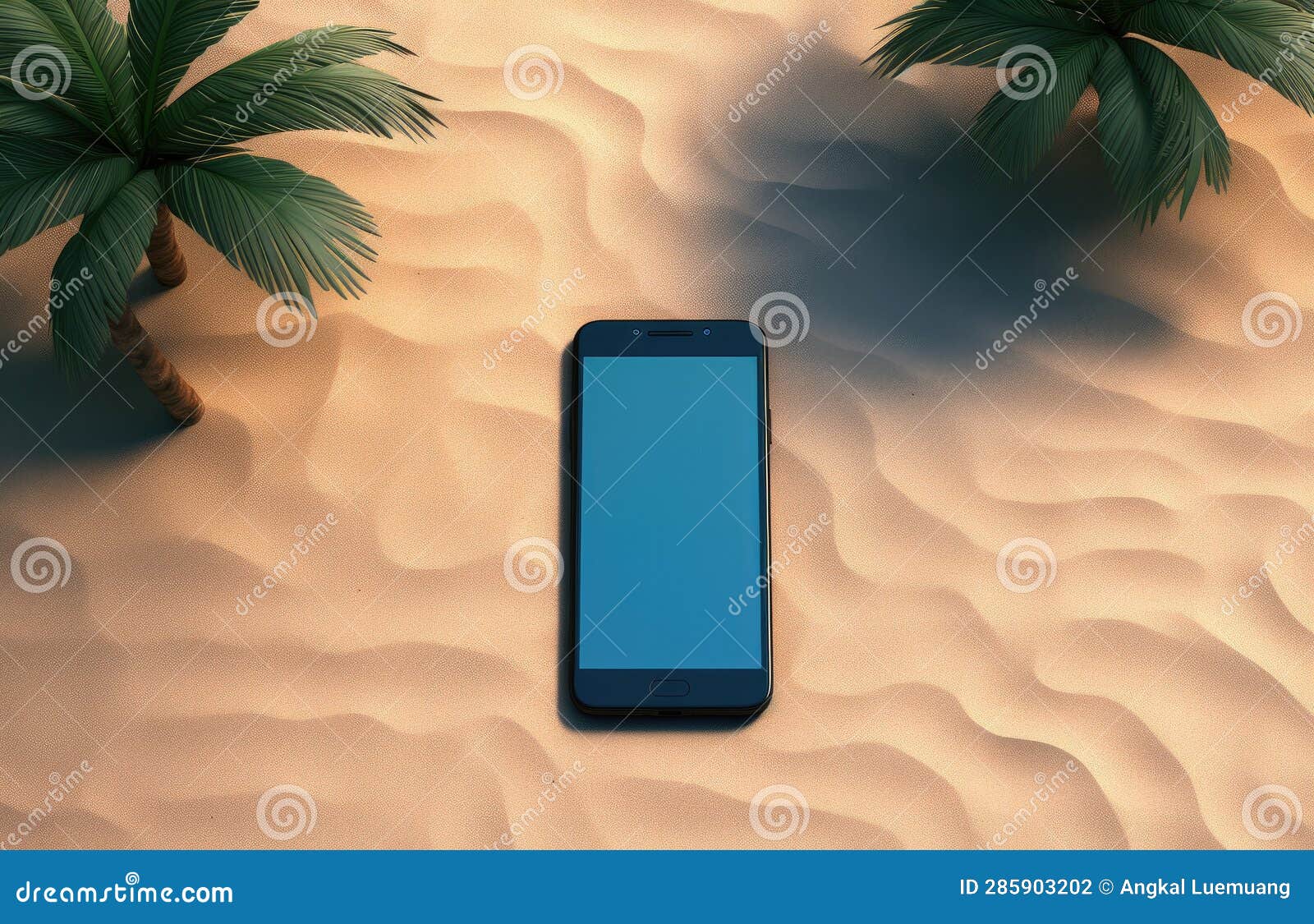 Mobile Phone on a Beach Island, Concept of Beach Vacation Stock ...