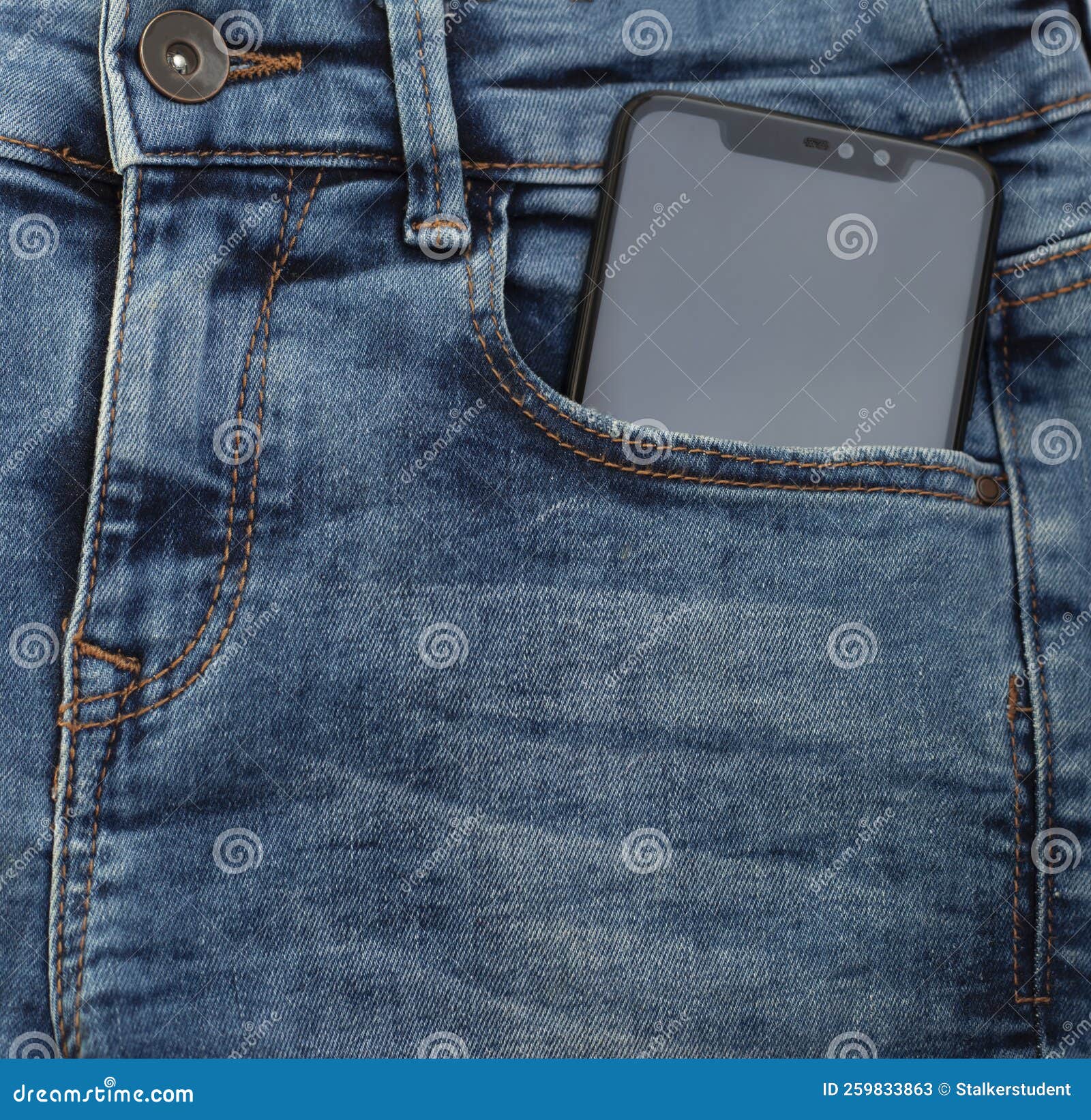 Mobile Phone with Blank Mockup Screen in the Pocket of Blue Jeans Stock ...