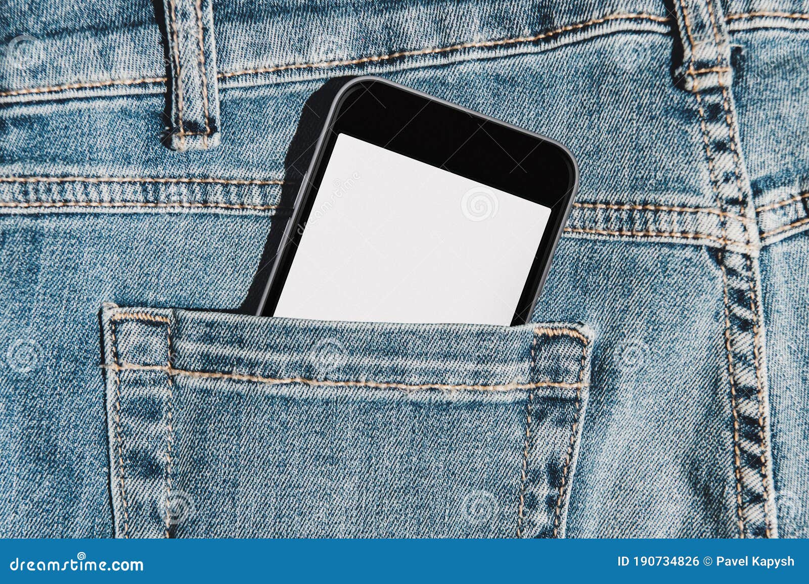 Mobile Phone with Blank Mockup Screen in the Pocket of Blue Jeans Stock ...