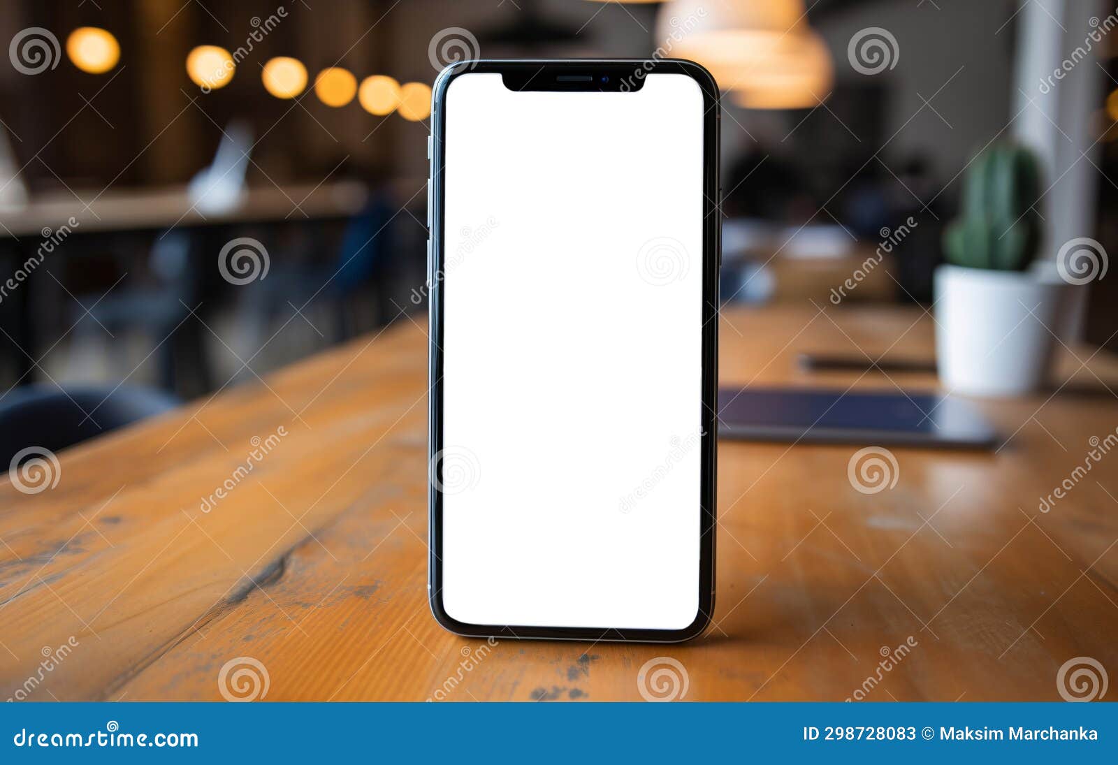 Mobile Phone Blank Screen on Workspace Table with Copy Space Stock ...