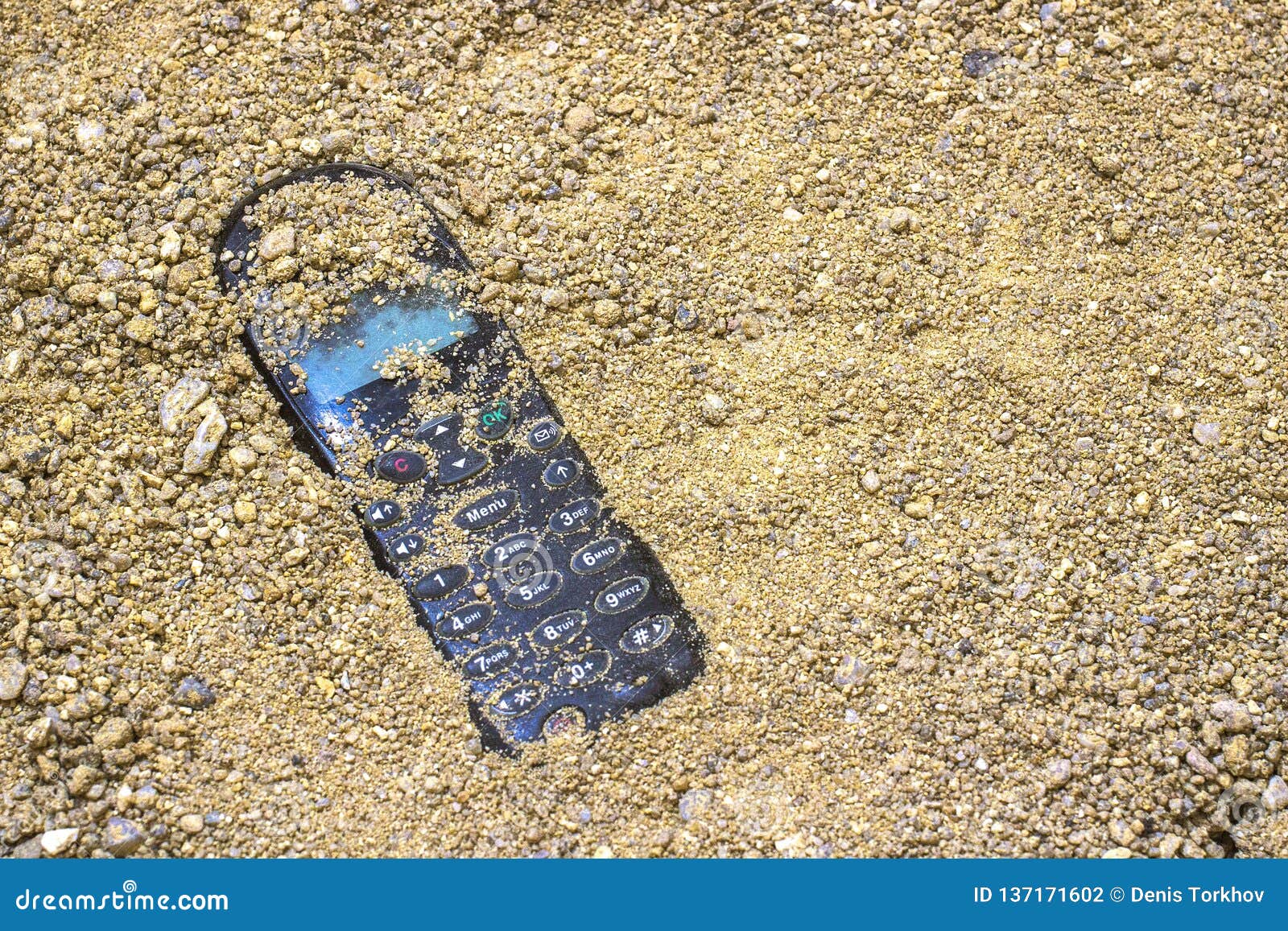 Mobile Phone Buried in the Grey Sand Stock Photo - Image of concept ...
