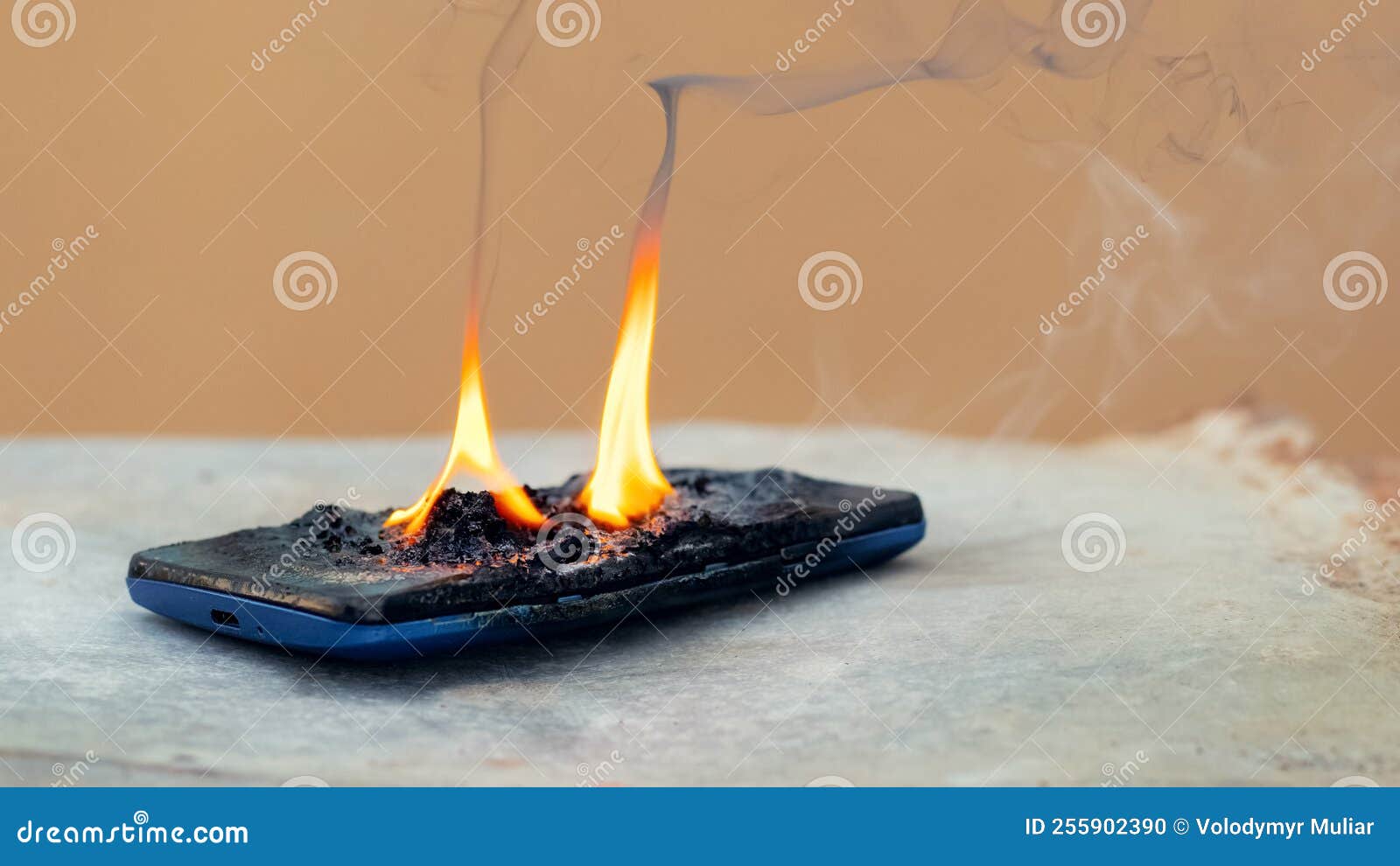 A Mobile Phone Burned in the Fire Stock Photo - Image of burn, accident ...