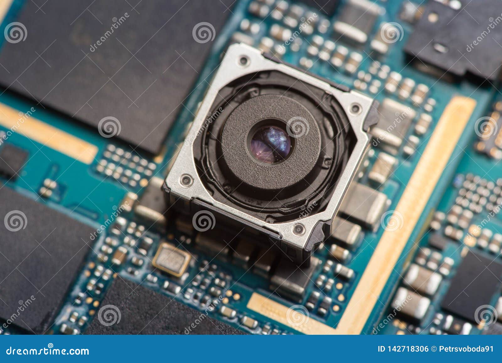 Mobile Phone Camera Module on a Blue Printed Circuit Board. Stock Photo ...