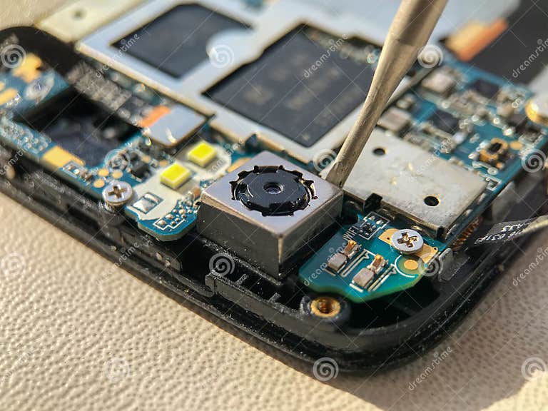 Mobile Phone Camera Module on the Motherboard of the Smartphone Stock ...