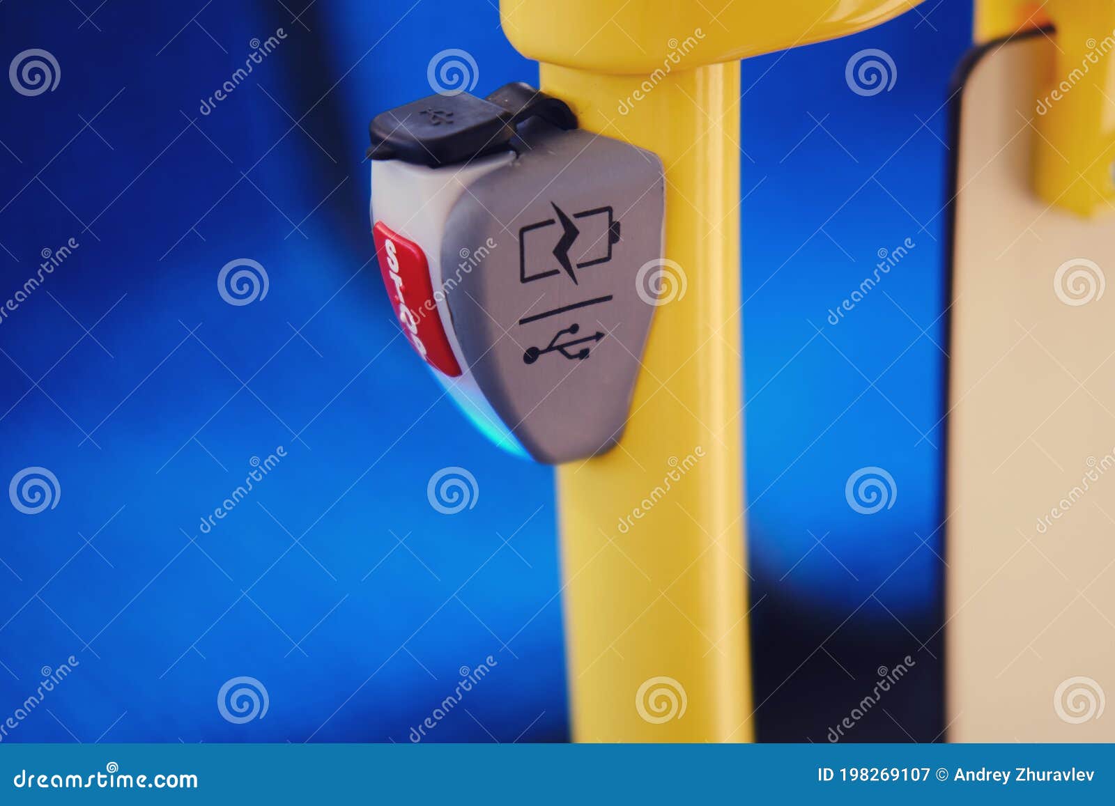 Mobile Phone Charger with Usb in Public Transport and Stop Button Stock ...