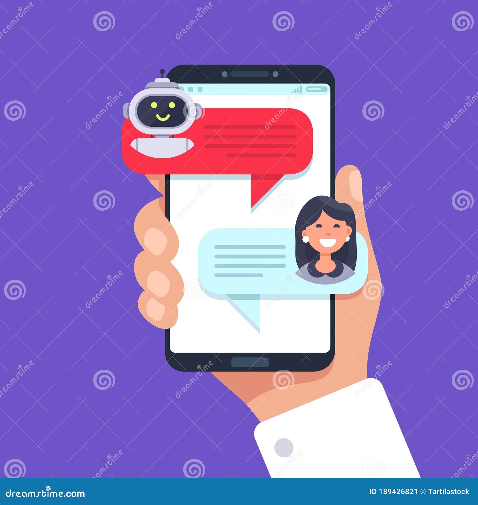 Mobile Phone Chatting with Chat Bot, Bot Conversation Online Stock ...