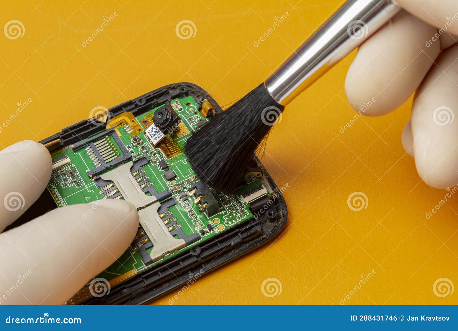Cleaning a Mobile Phone with a Brush and Microfiber Stock Photo - Image ...