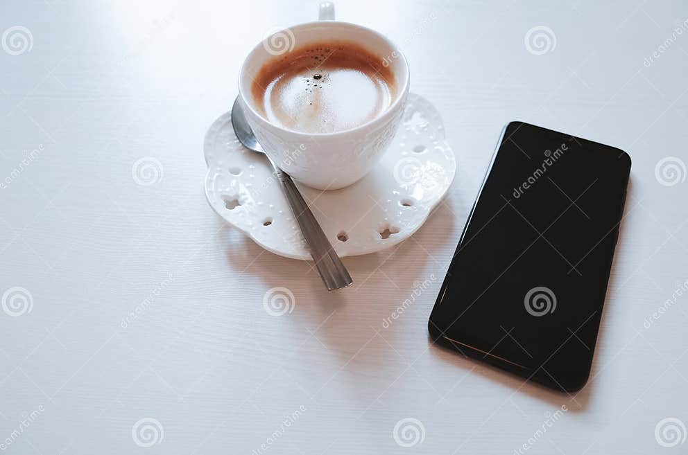 Mobile Phone with Coffee on a Table Stock Image - Image of move, global ...