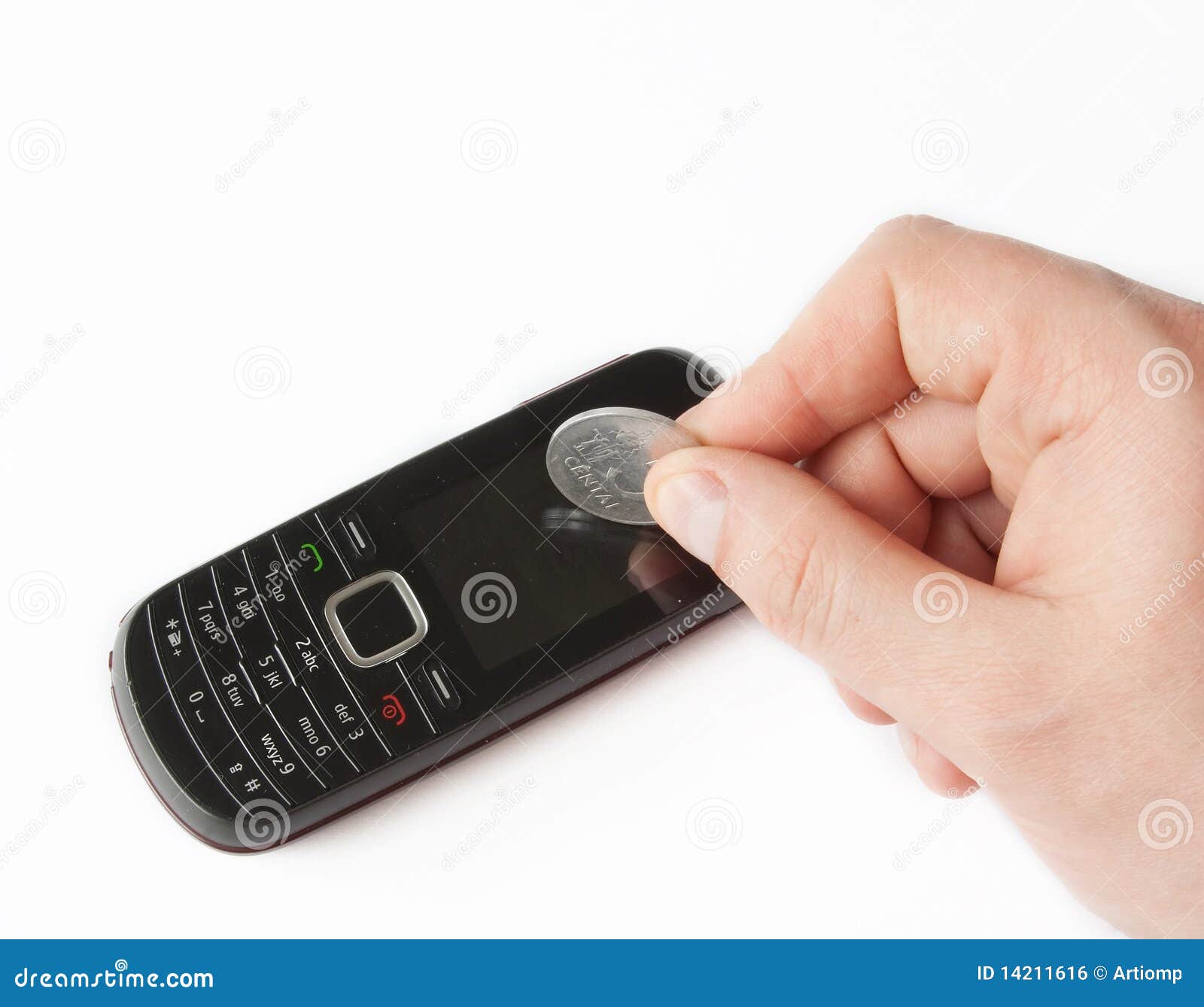 Mobile Phone with Coins in Human Hand Stock Photo - Image of concepts ...
