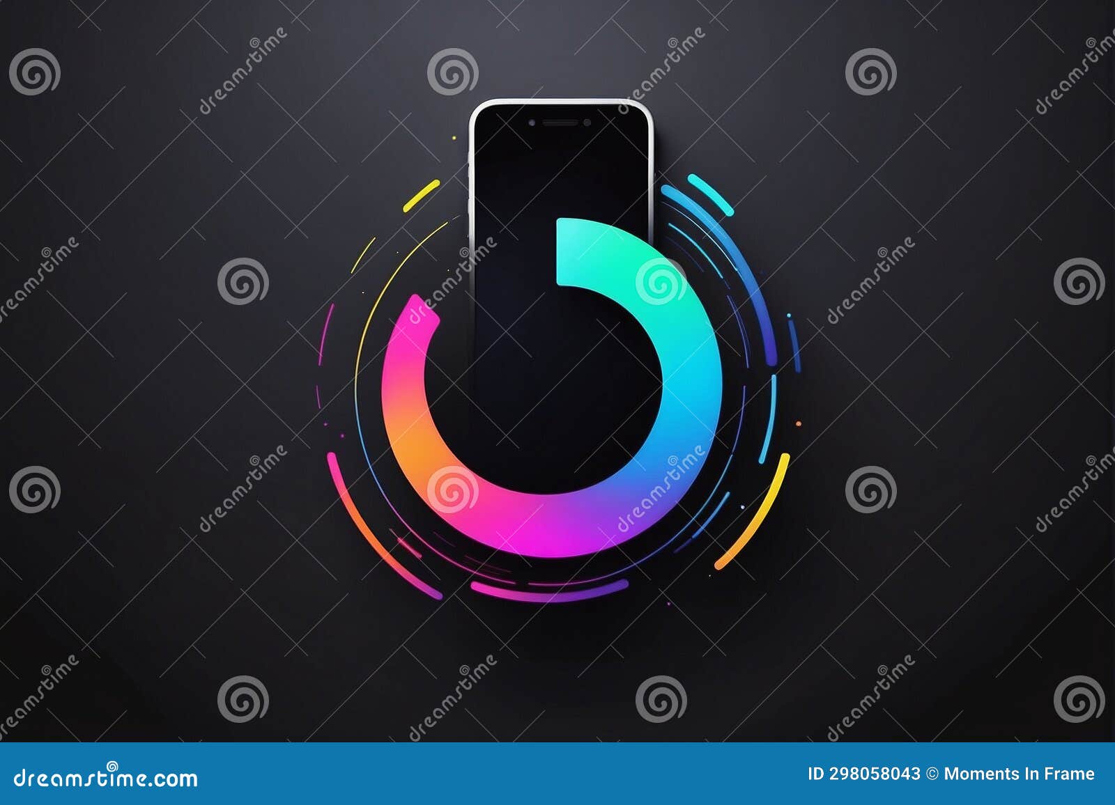 Mobile Phone with Colorful App Icon on Black Background Stock ...