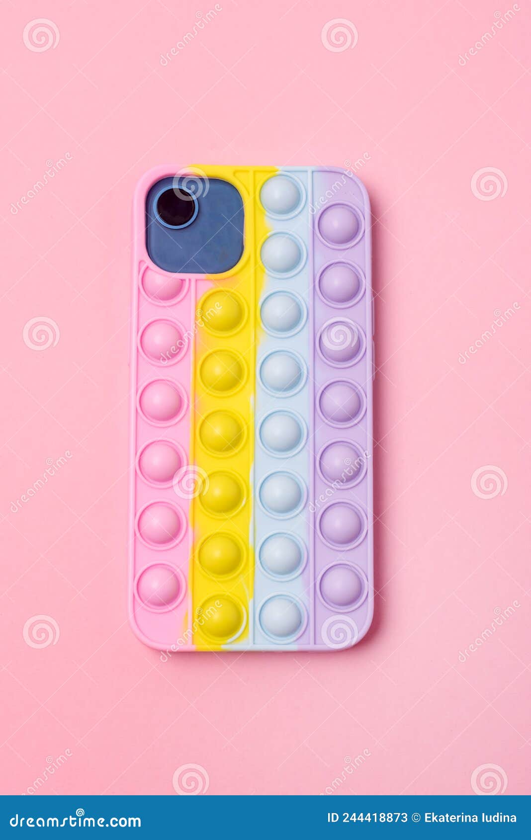 Mobile Phone with Colourful Pop it Case Pink Background Vertical Stock ...