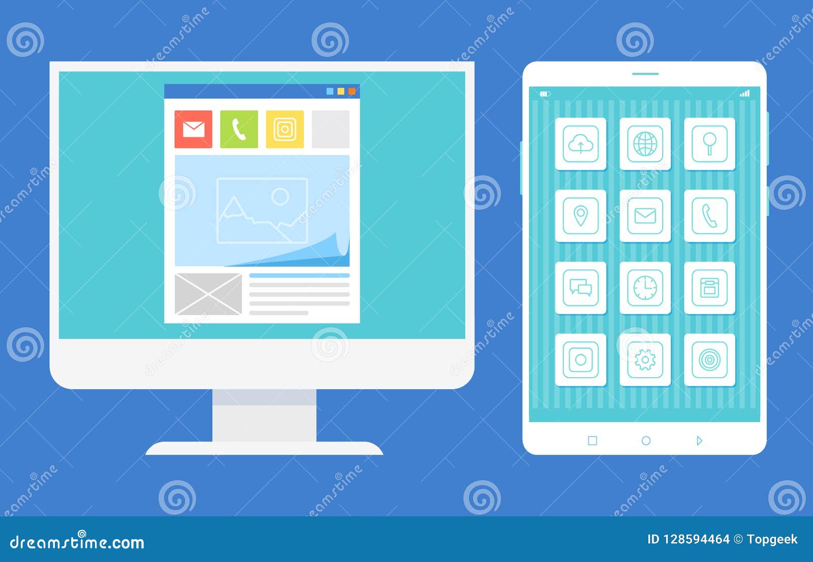 Mobile Phone and Computer Vector Illustration Stock Vector ...