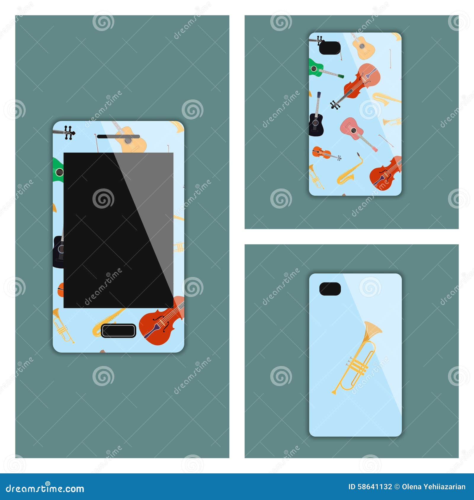 Mobile Phone Cover with Musical Instruments Stock Vector - Illustration ...
