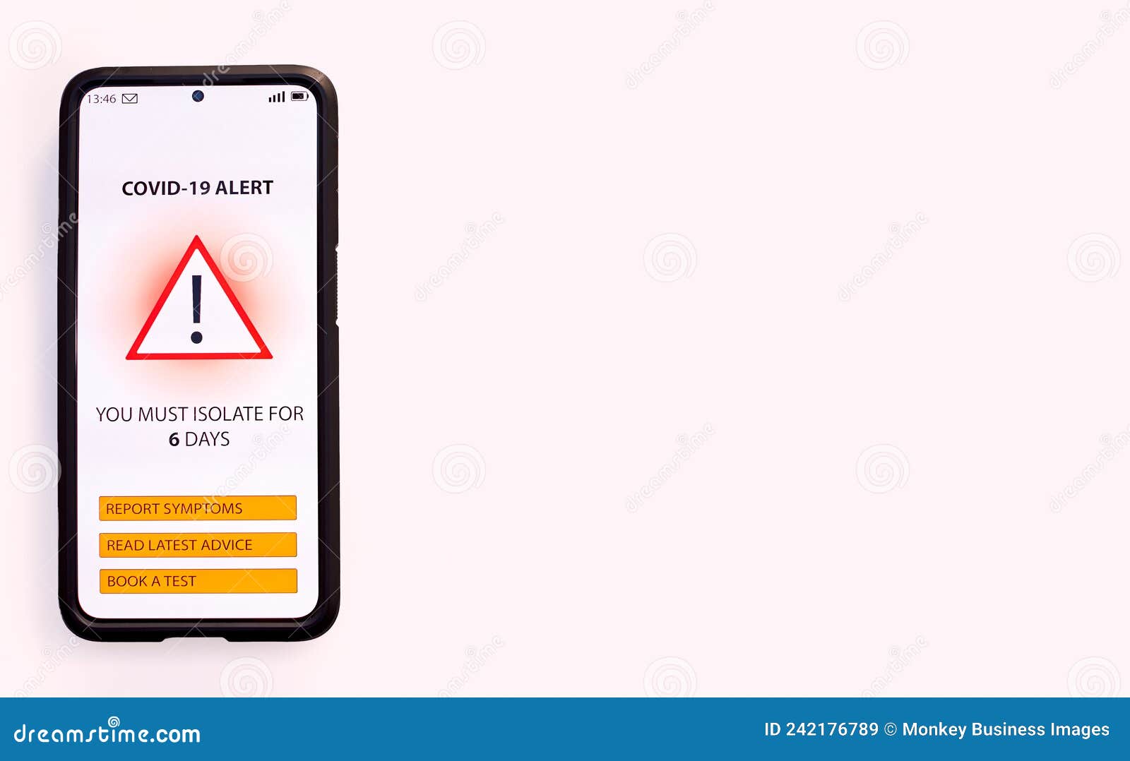 Mobile Phone with Covid-19 Track and Trace Alert Against White ...