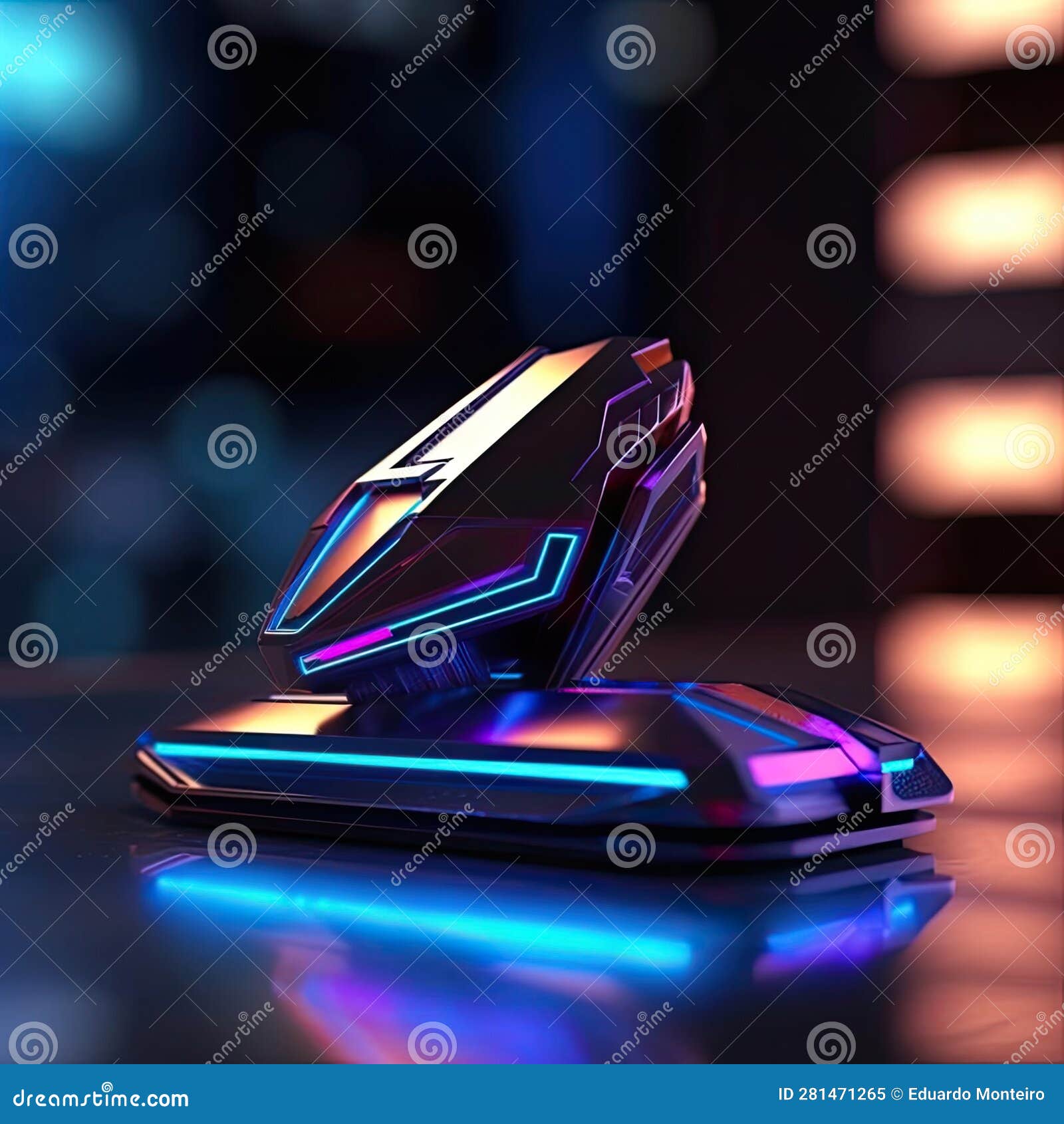 A Mobile Phone on a Dark Background in Neon Light Stock Illustration ...