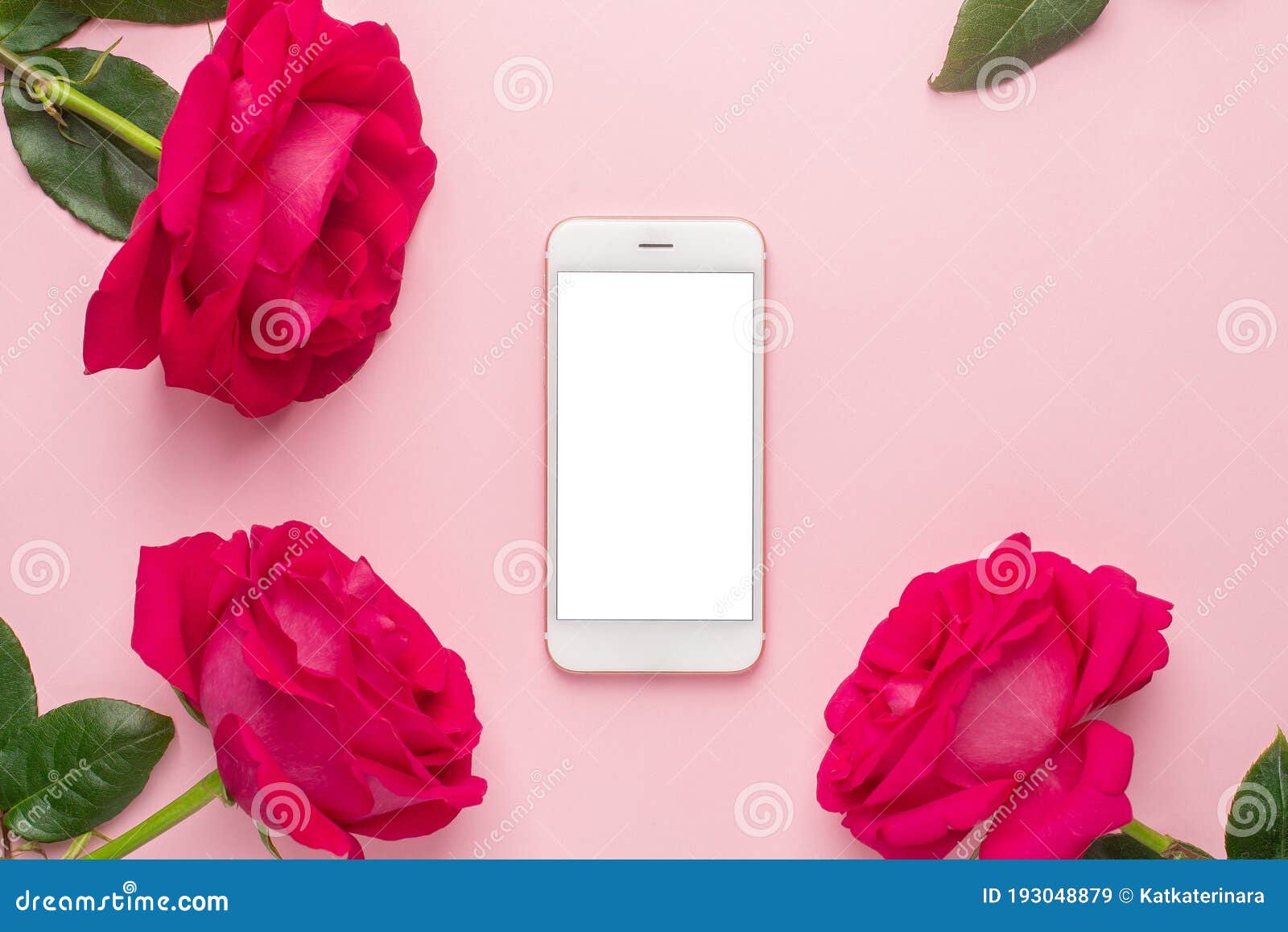 Mobile Phone and Dark Pink Rose on a Pink Background Stock Image ...