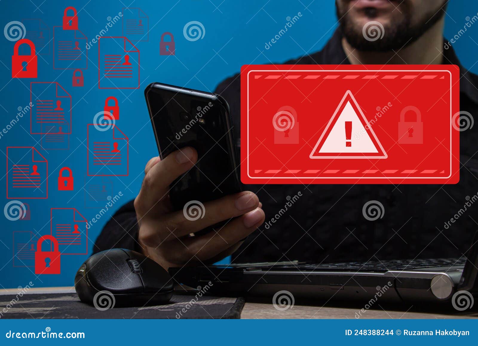 Mobile Phone Data Breach Warning. the Concept of a Cyber Attack on a ...