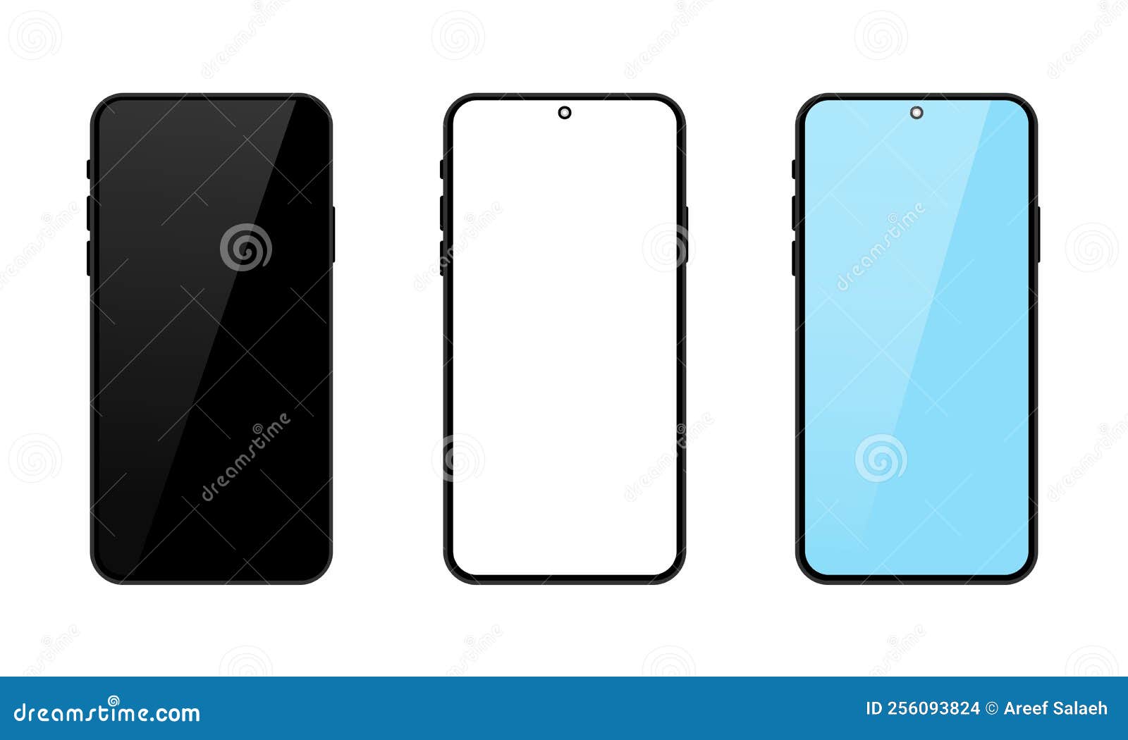 Mobile Phone Display Mocked Front View, Blank Cell Phone, White, Blue ...
