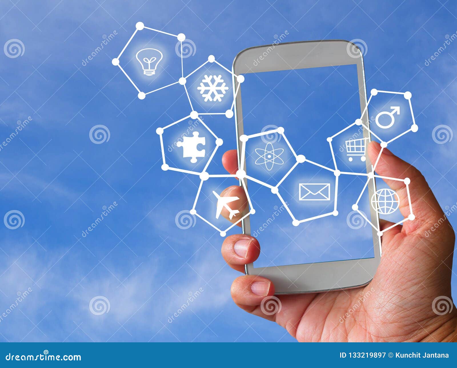 Mobile Phone and Dots Online Communication Network Stock Image - Image ...