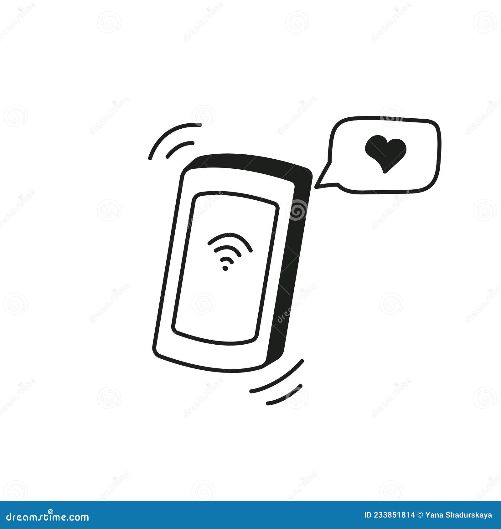 Mobile Phone, Drawn in a Doodle Style. Vibrating, a Message Has Arrived ...
