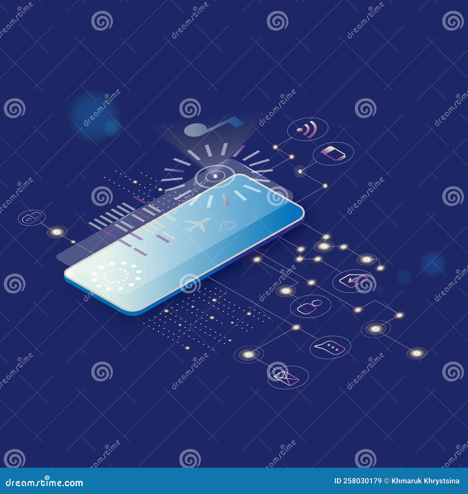 Mobile Phone Drawn in Isometric Style on a Blue Background Stock Vector ...