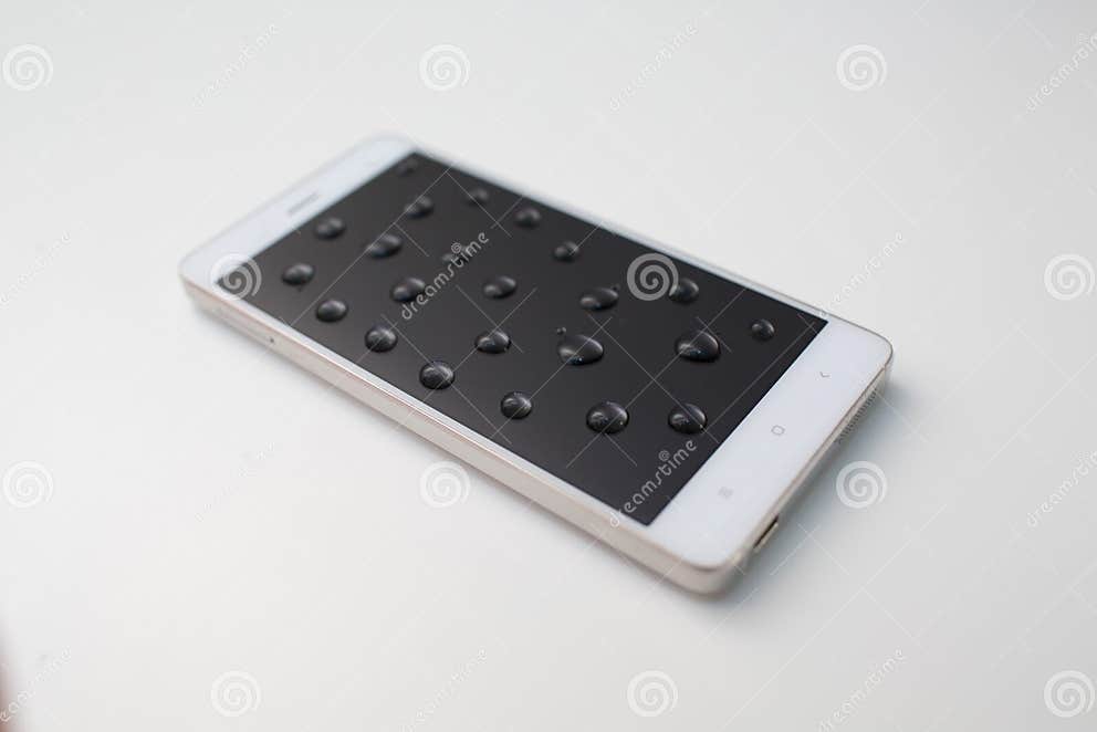 Mobile Phone with Drops on Oleophobic Screen. Stock Image - Image of ...