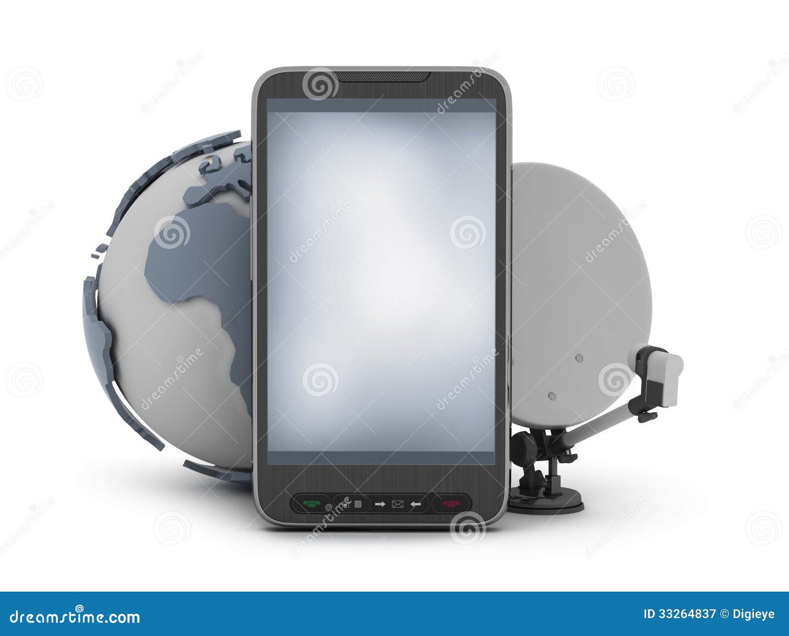 Mobile Phone, Earth Globe and Satellite Stock Illustration ...