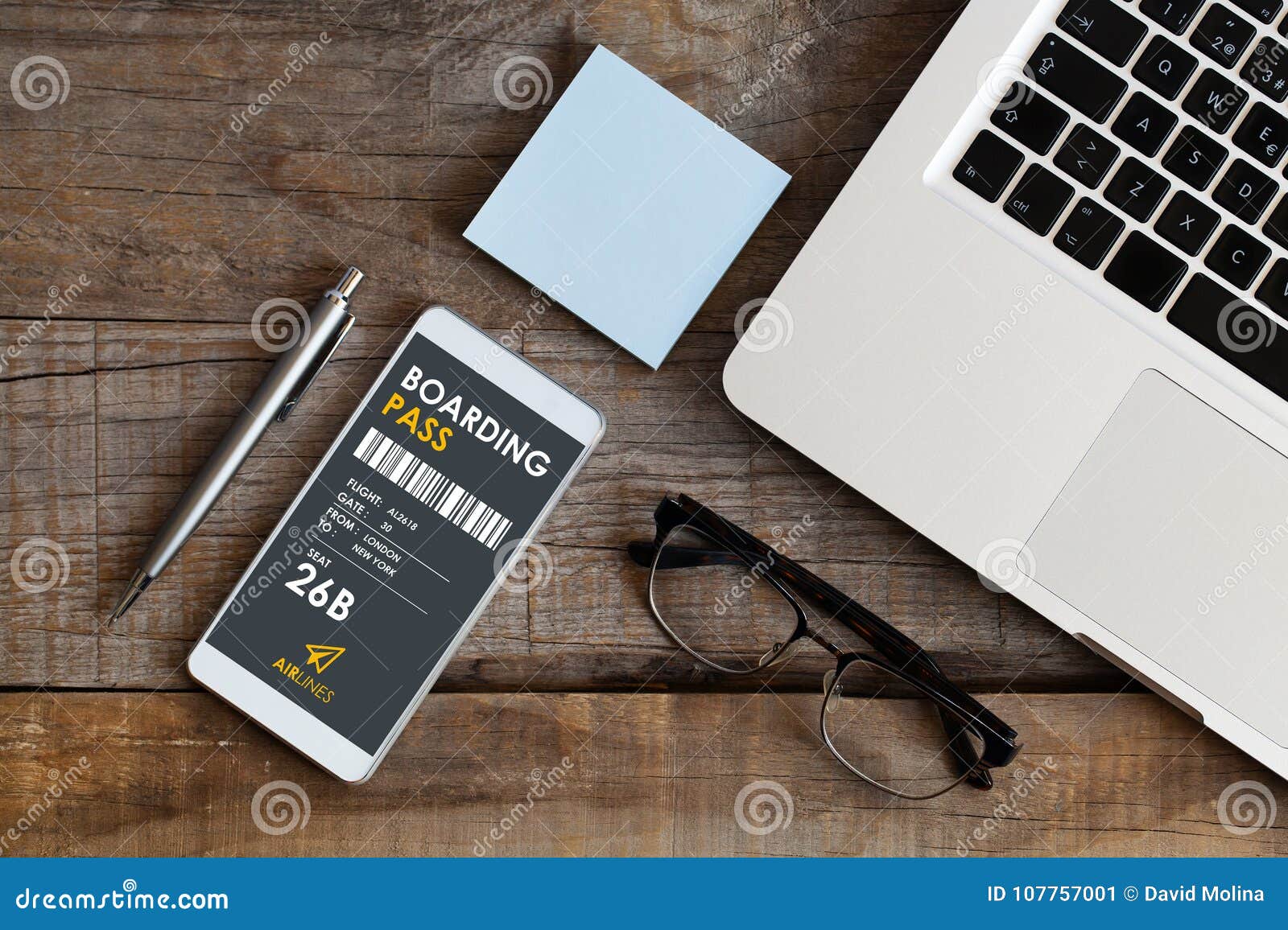 Mobile Phone with Electronic Boarding Pass in the Screen. Top View ...