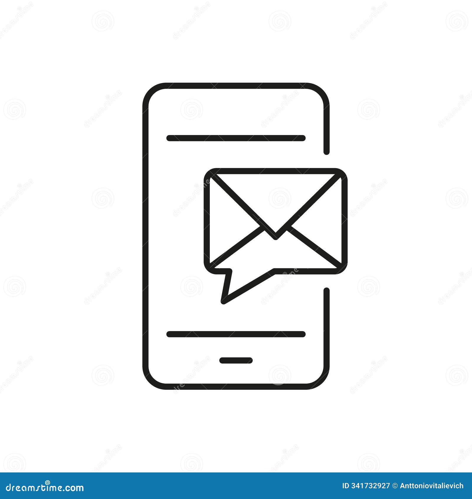 Mobile Phone with Email Message Line Icon, Communication and Support ...