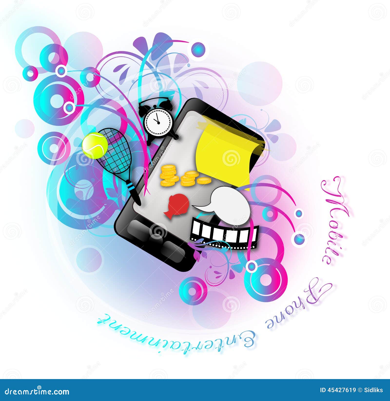 Mobile Phone Entertainment stock illustration. Illustration of money ...