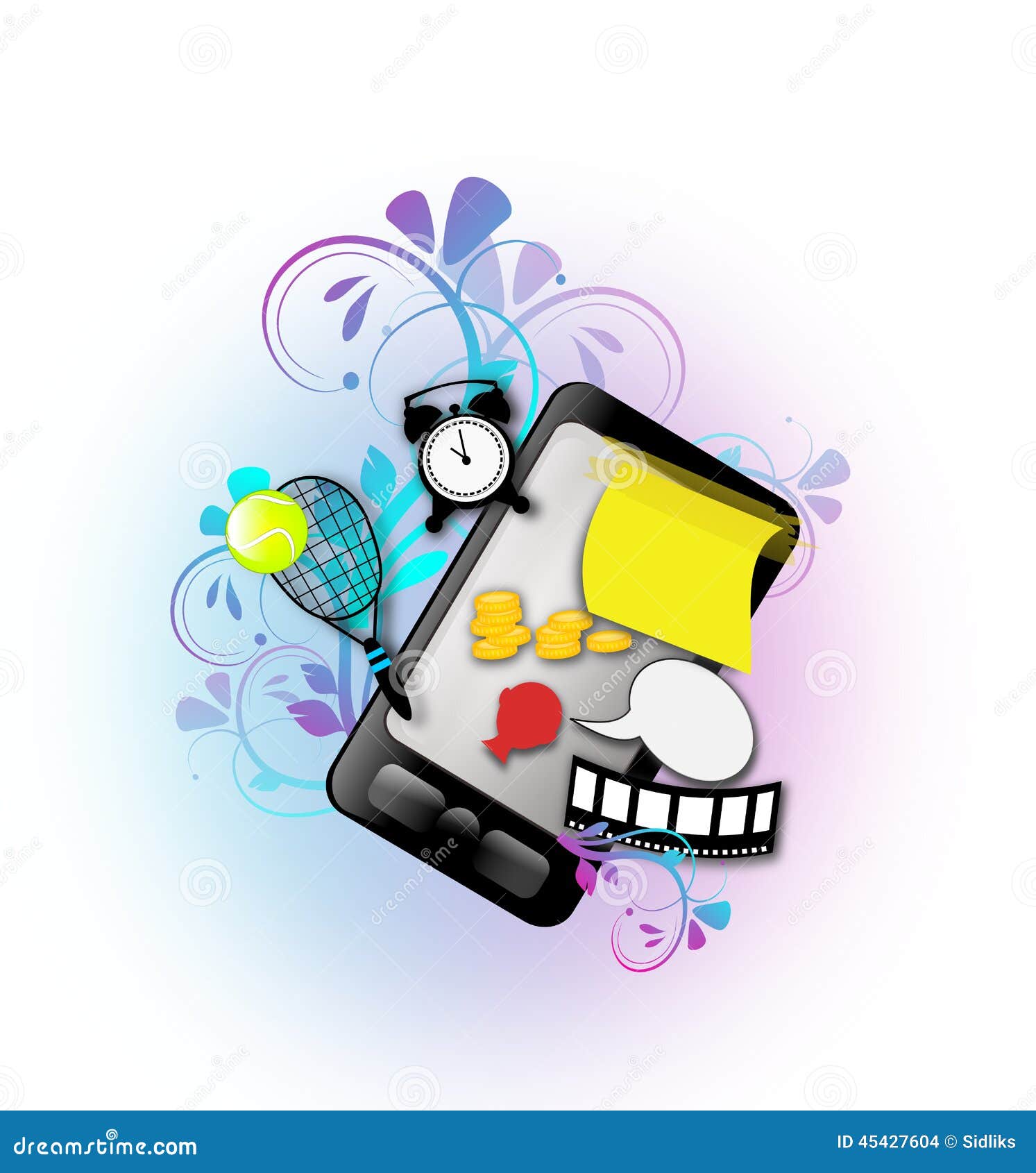 Mobile phone entertainment stock illustration. Illustration of function ...