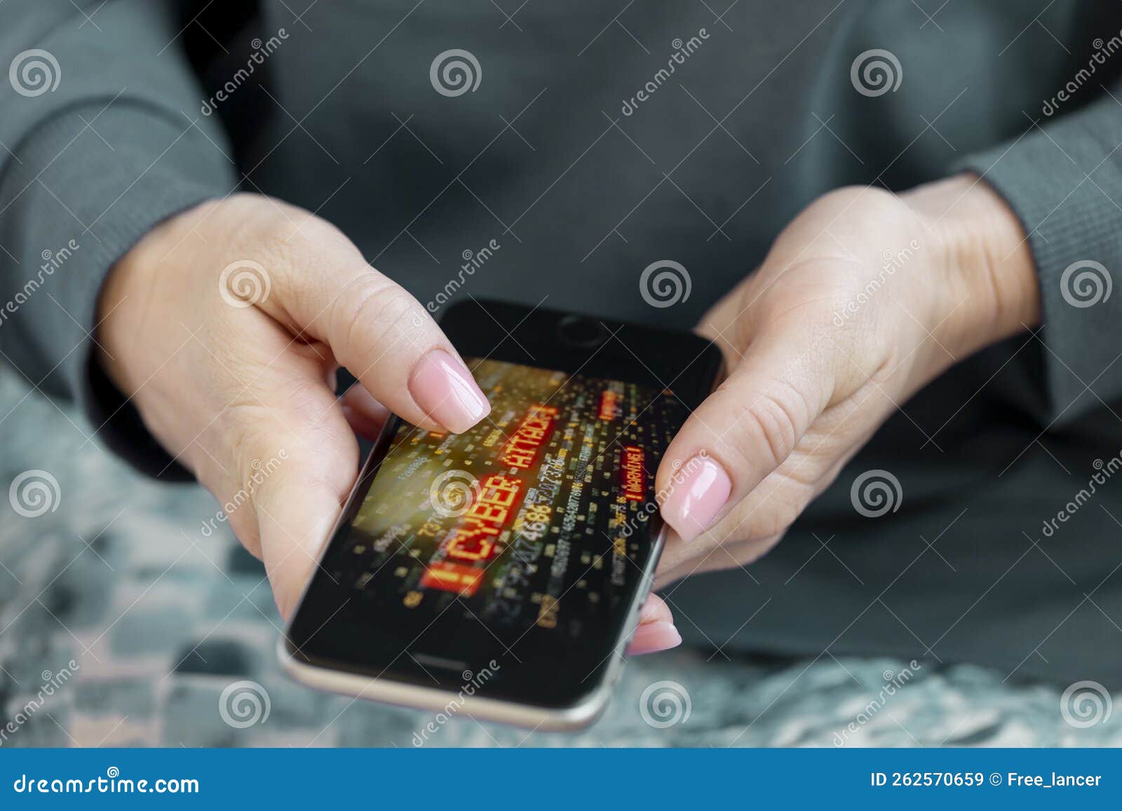 Mobile Phone in Female Hands with Screen Showing Compromised Virus ...