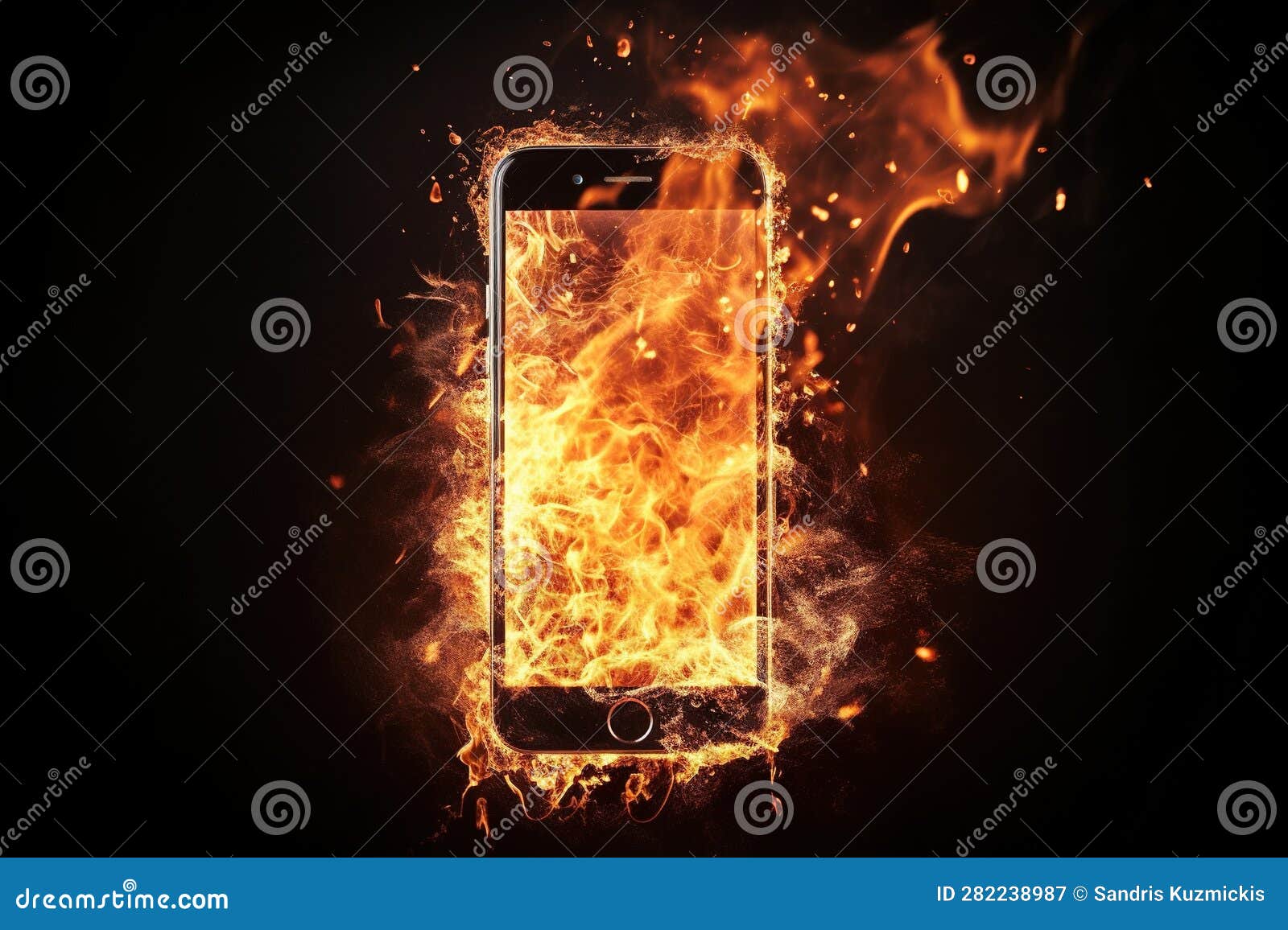 Mobile Phone in Fire. Generative AI Stock Illustration - Illustration ...