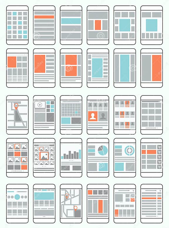 Mobile Phone Flowcharts, Wireframes Stock Vector - Illustration of ...