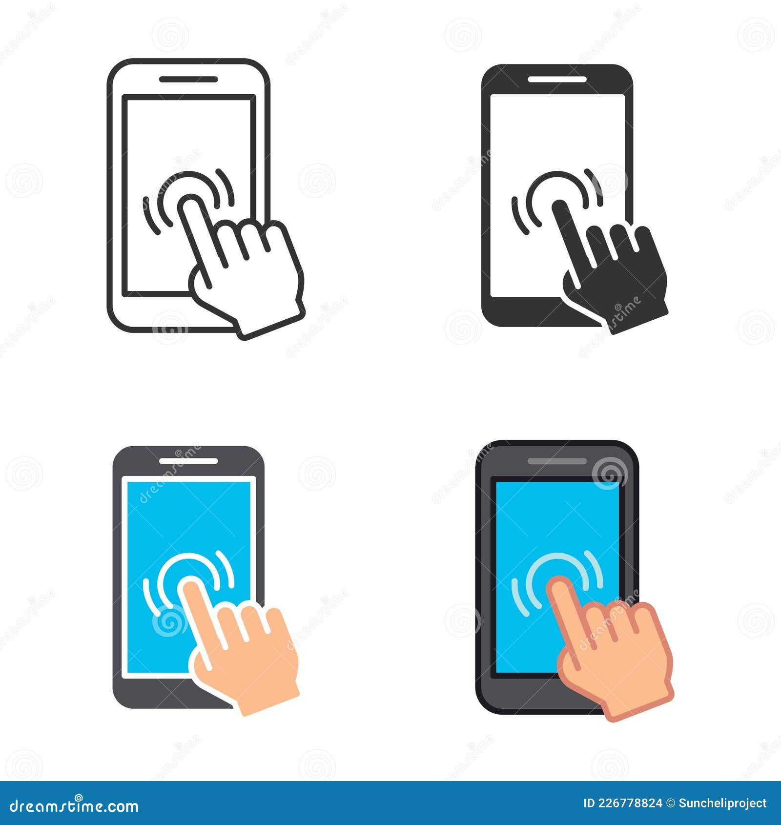 Mobile Phone with Forefinger Touches Screen Stock Vector - Illustration ...