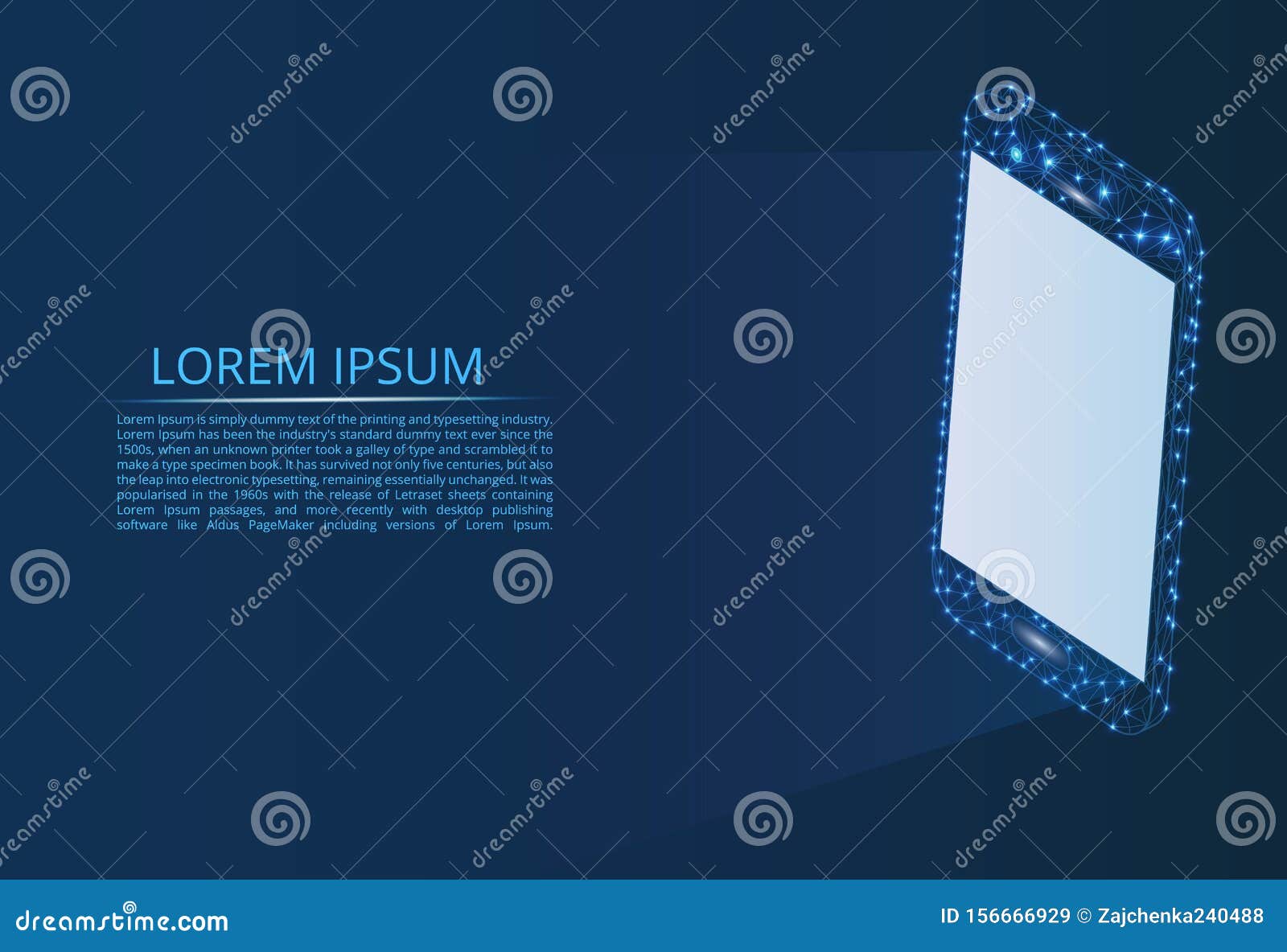 A Mobile Phone in the Form of Lines and Shapes with a Glowing Screen ...