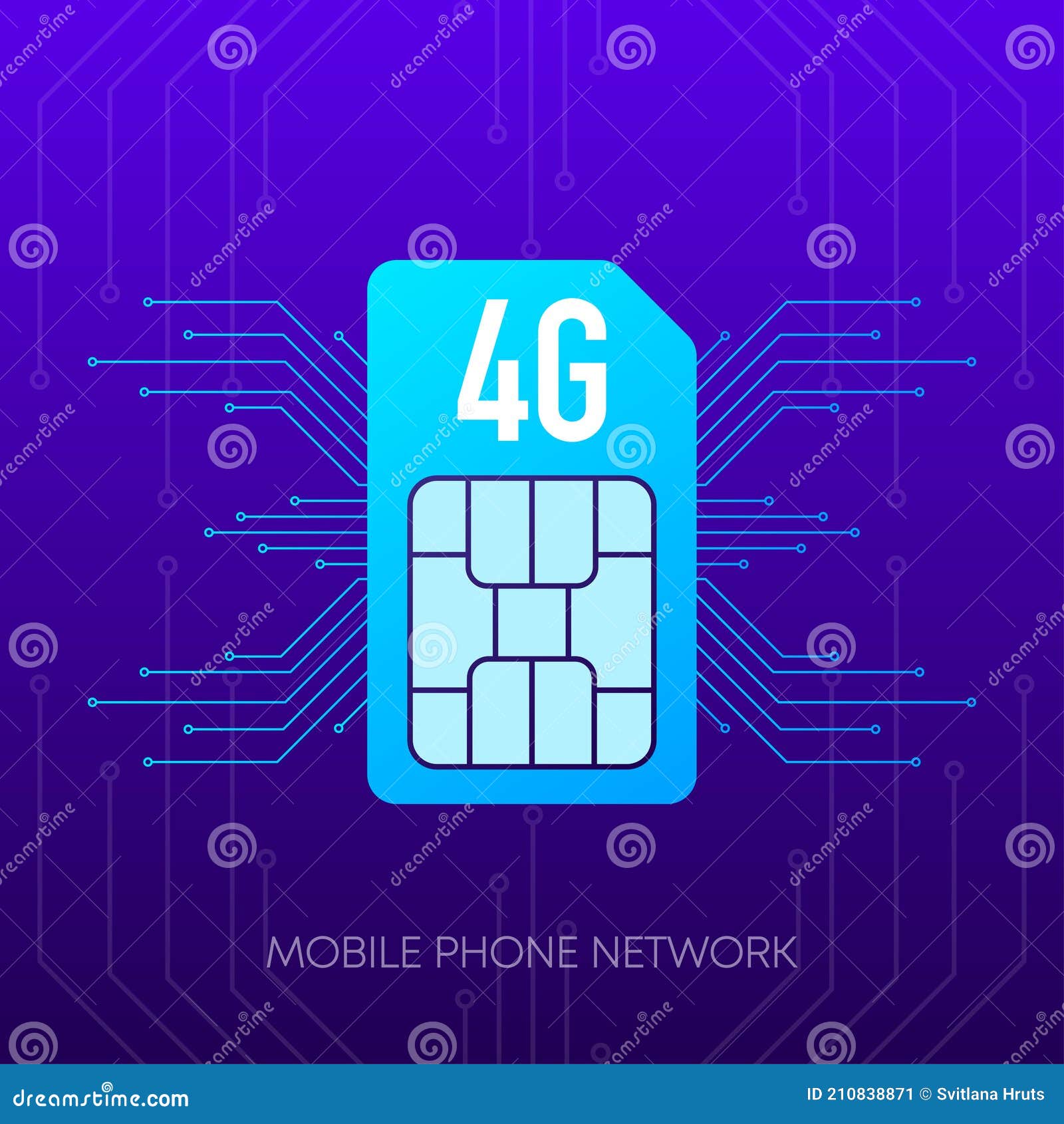 Mobile Phone 4G Network Logo Sim Card on Gradient Abstract Background ...