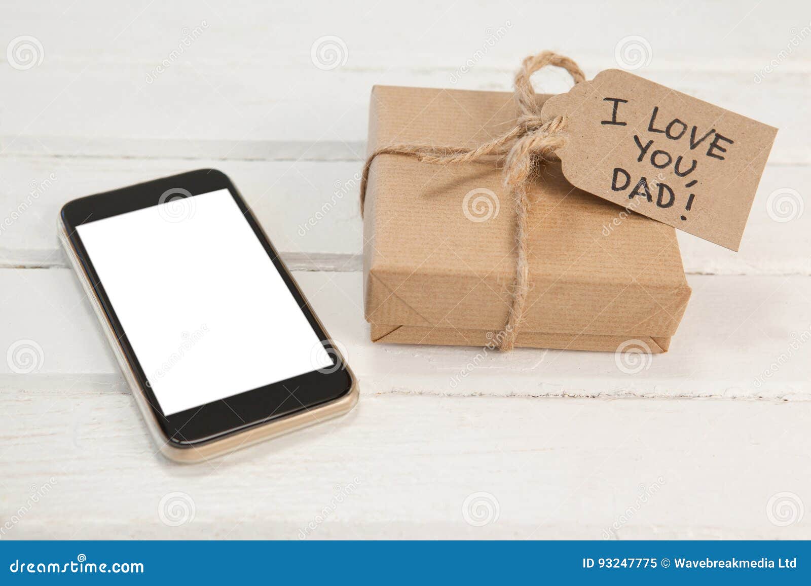 Mobile Phone and Gift Box on Wooden Plank Stock Image - Image of ...