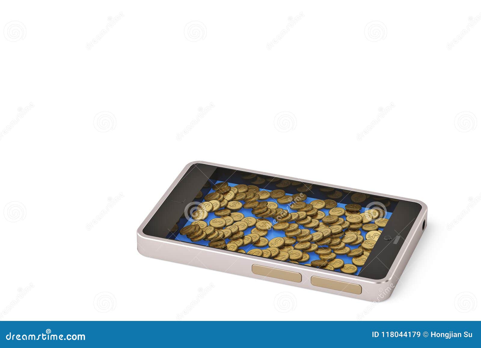 Mobile Phone with Gold Coins.3D Illustration. Stock Illustration ...