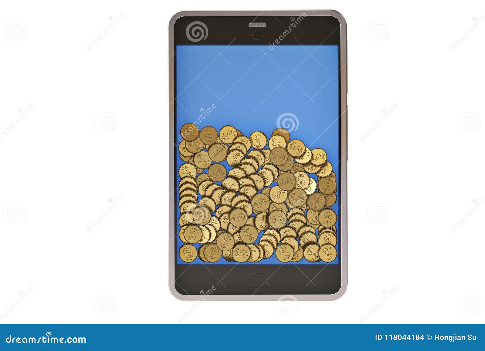 Mobile Phone with Gold Coins.3D Illustration. Stock Illustration ...