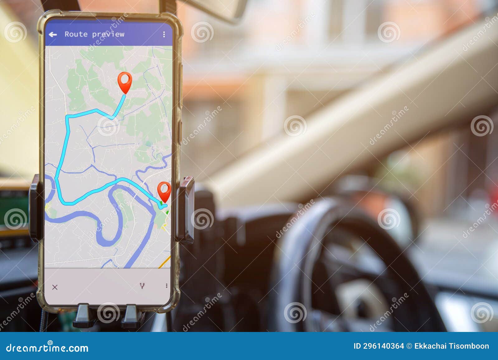 A Mobile Phone with GPS Map Navigation in a Car Stock Photo - Image of ...