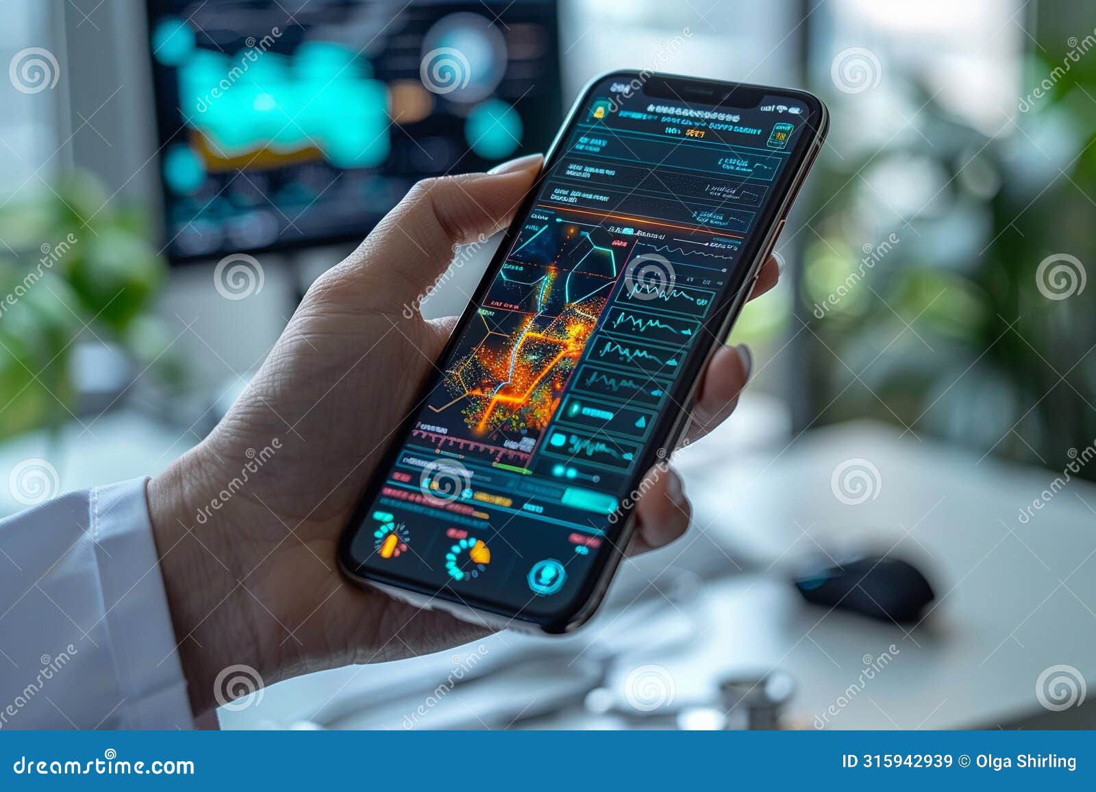 Mobile Phone with Graphics in the Hand Stock Illustration ...