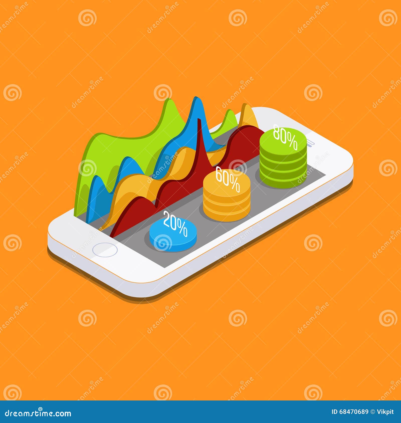 Mobile Phone with Graphs and Reports Stock Vector - Illustration of ...