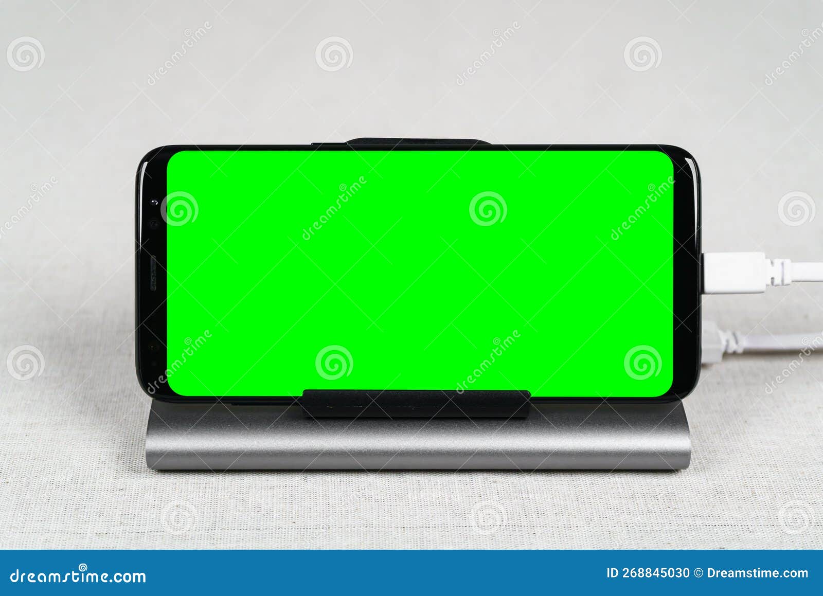 Mobile Phone with Green Screen Charging from Powerbank Stock Photo ...