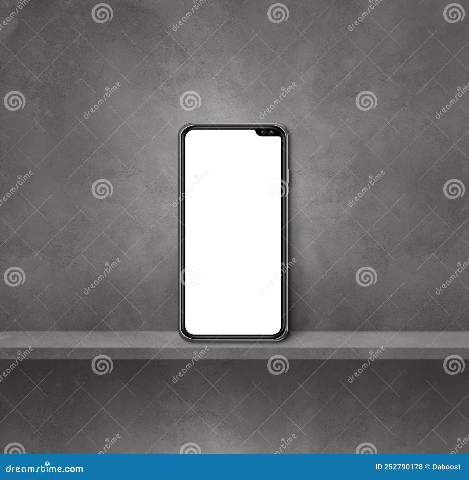 Mobile Phone on Grey Wall Shelf. Square Background Stock Photo - Image ...