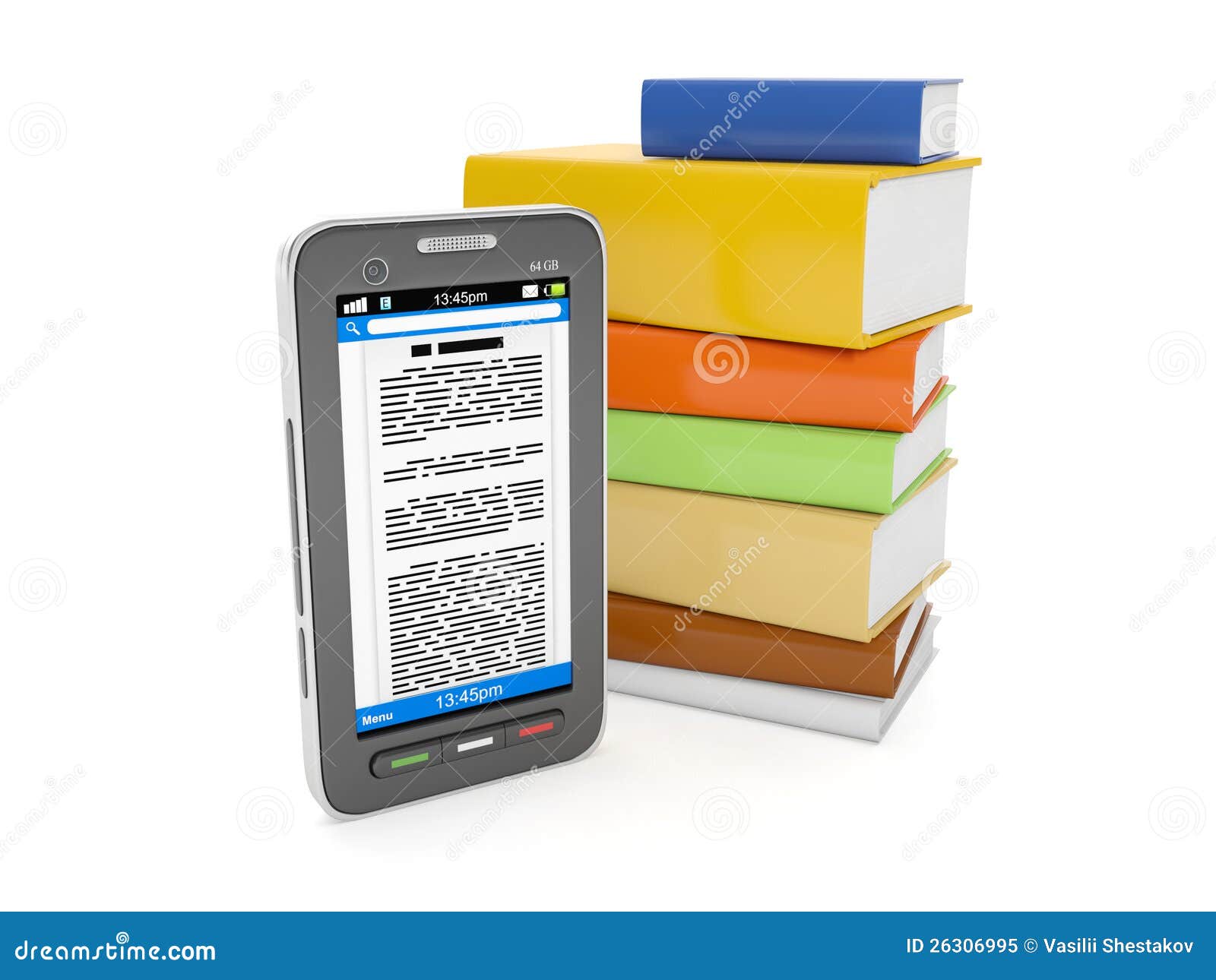 Mobile Phone and a Group of Books Stock Illustration - Illustration of ...